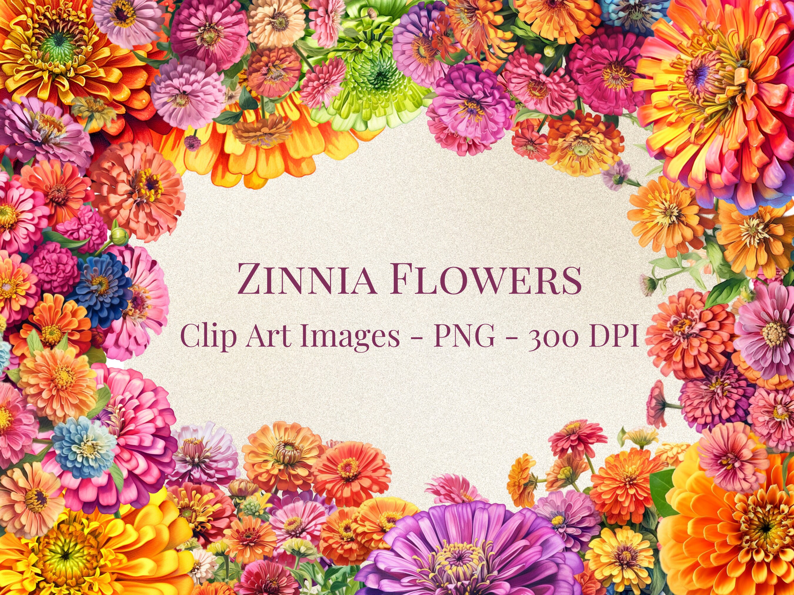 Zinnia Flower Clip Art -- PNG Format --transparent Background-- Instant ...