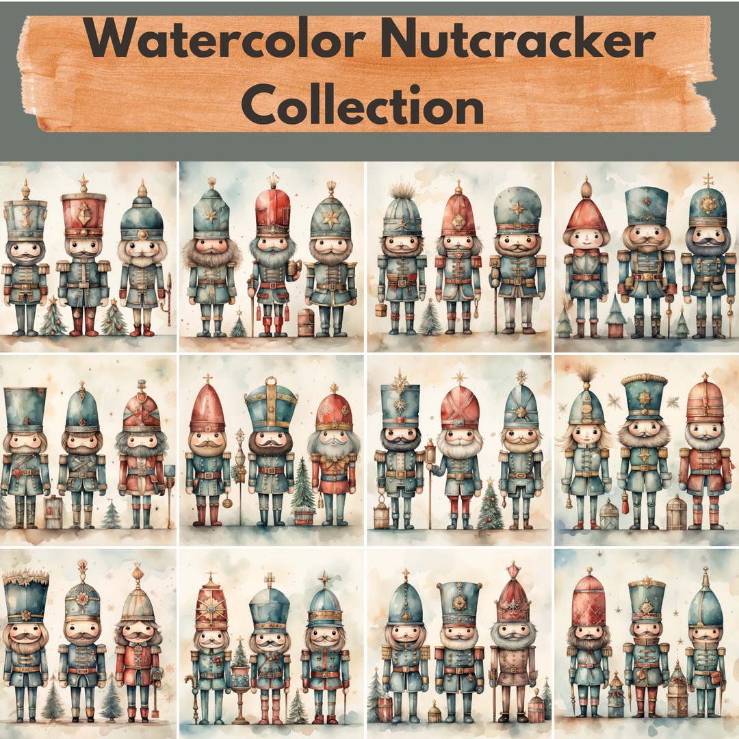 Watercolor Nutcracker Digital Paper -- Christmas Backgrounds -- 12 ...