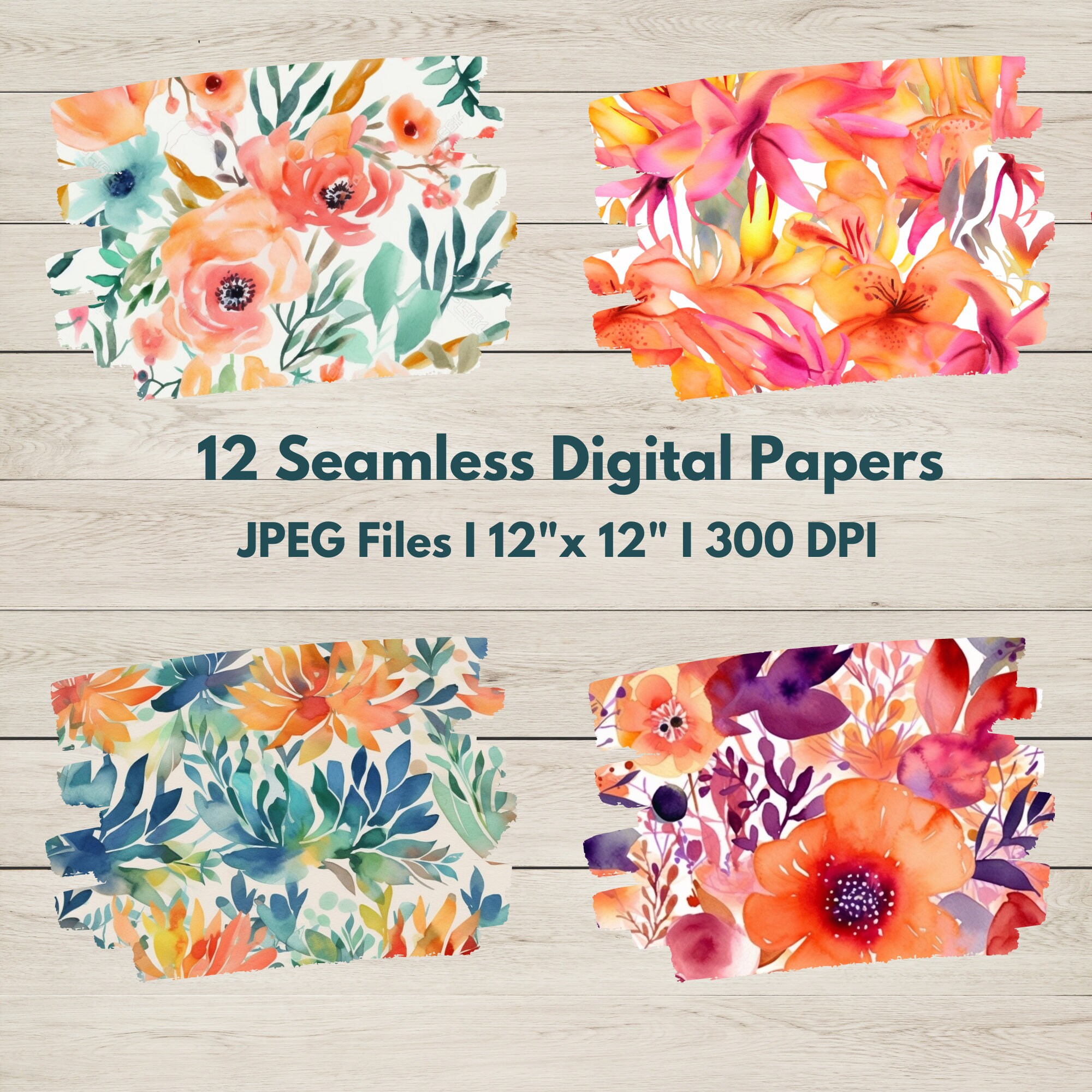 Watercolor Flowers Digital Paper -- Seamless Pattern -- Flower ...