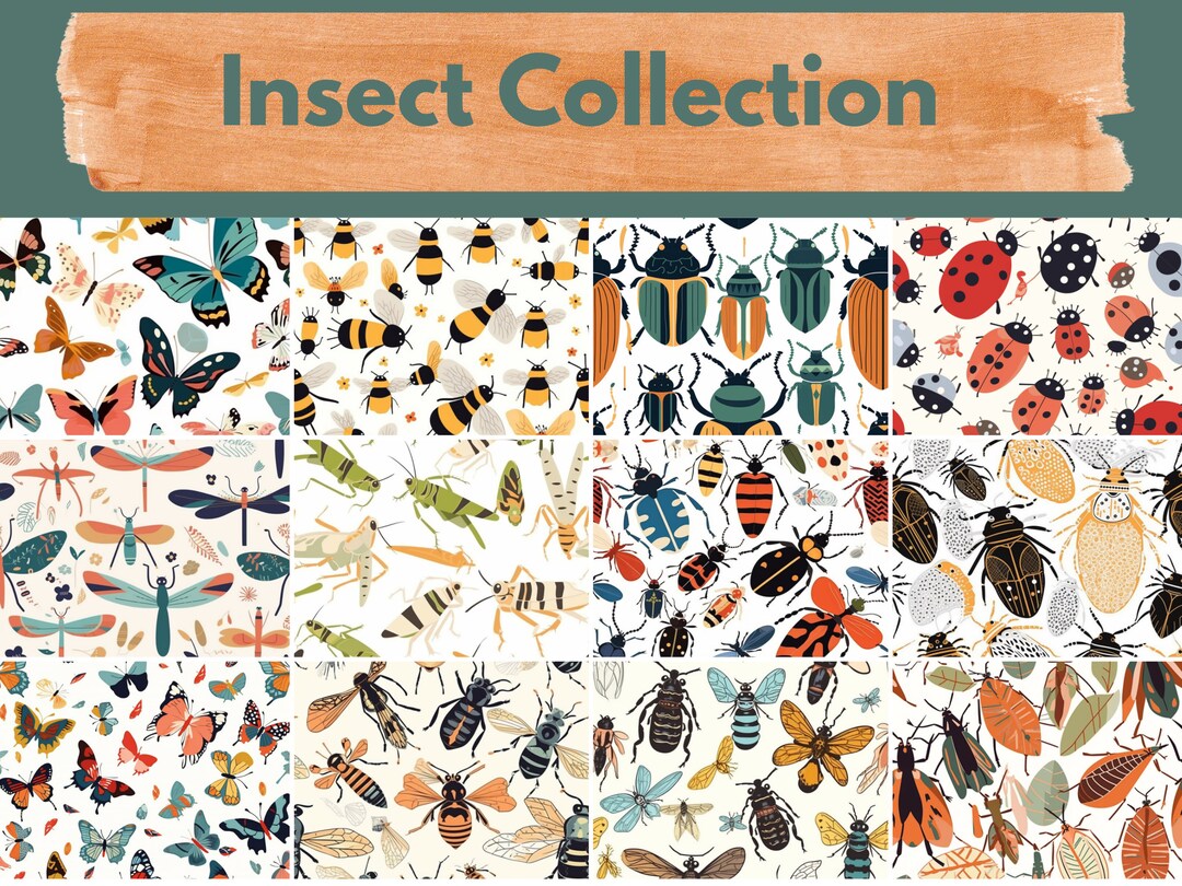Insect Digital Paper Seamless Pattern Bug Backgrounds - Etsy