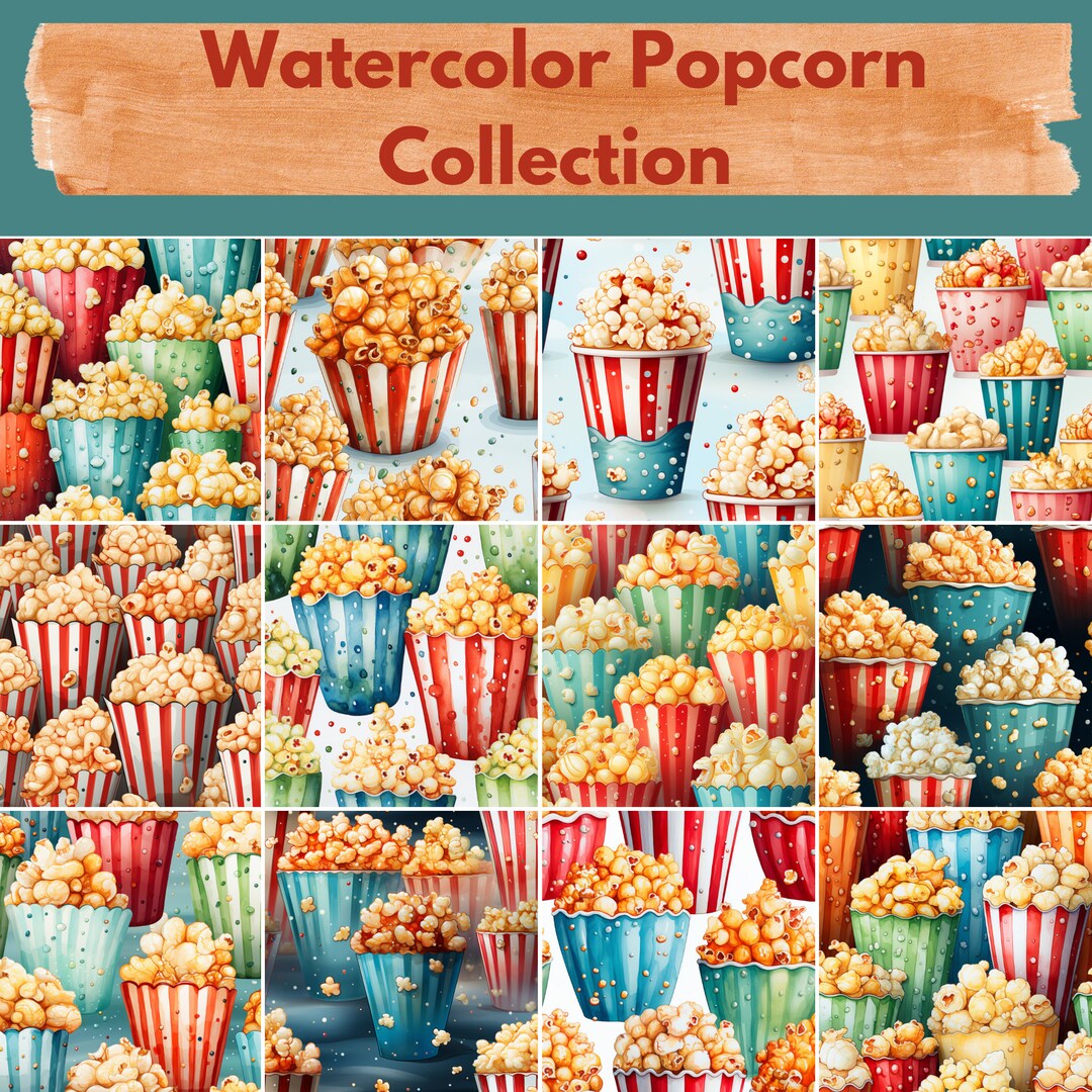 Watercolor Popcorn Digital Paper -- Seamless Pattern -- Popcorn ...