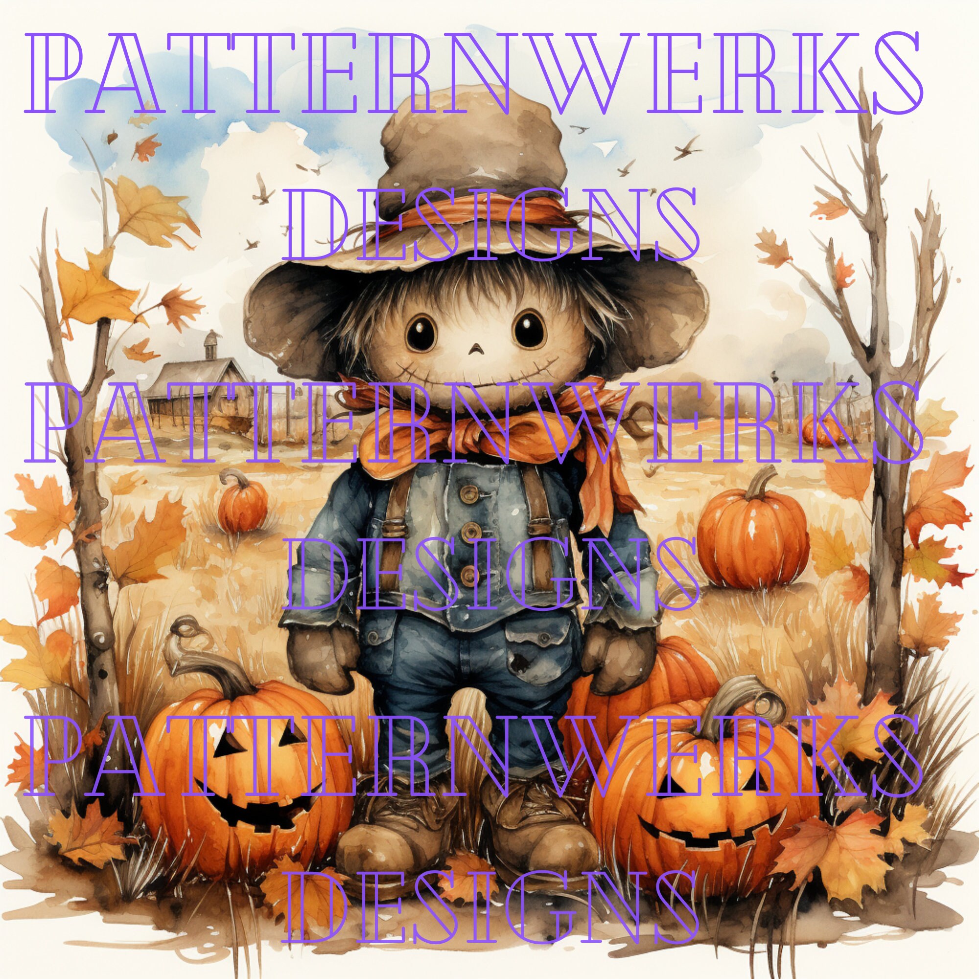 Watercolor Autumn Scarecrow Digital Paper -- Scarecrow Backgrounds ...