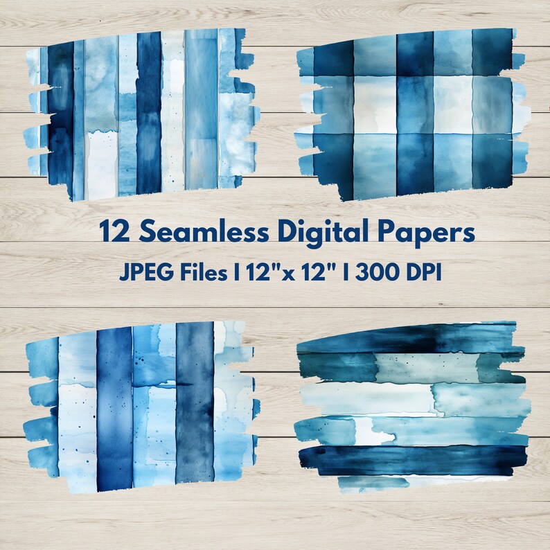 Watercolor Blue Stripes Digital Paper -- Seamless Pattern -- Striped ...