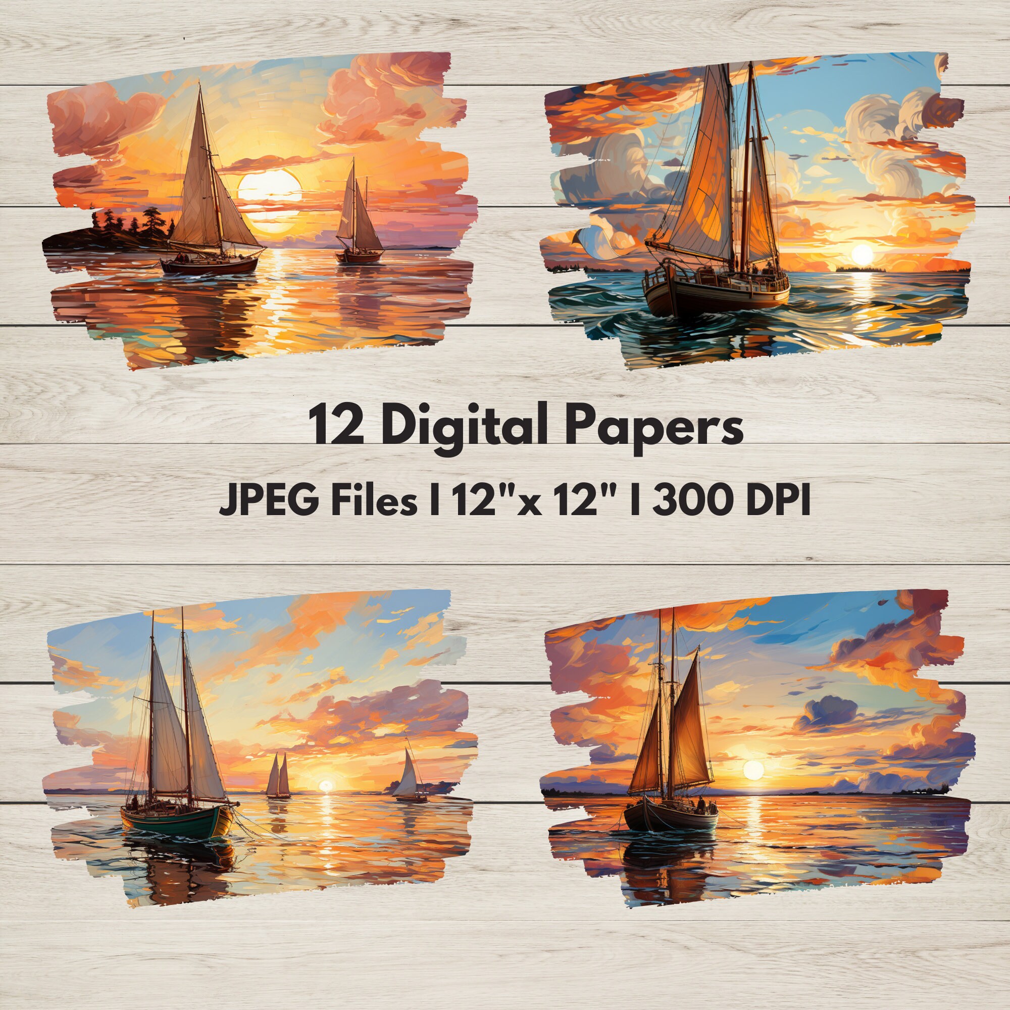 Sailboats at Sunset Digital Paper -- Sailboat Backgrounds -- 12 Designs ...