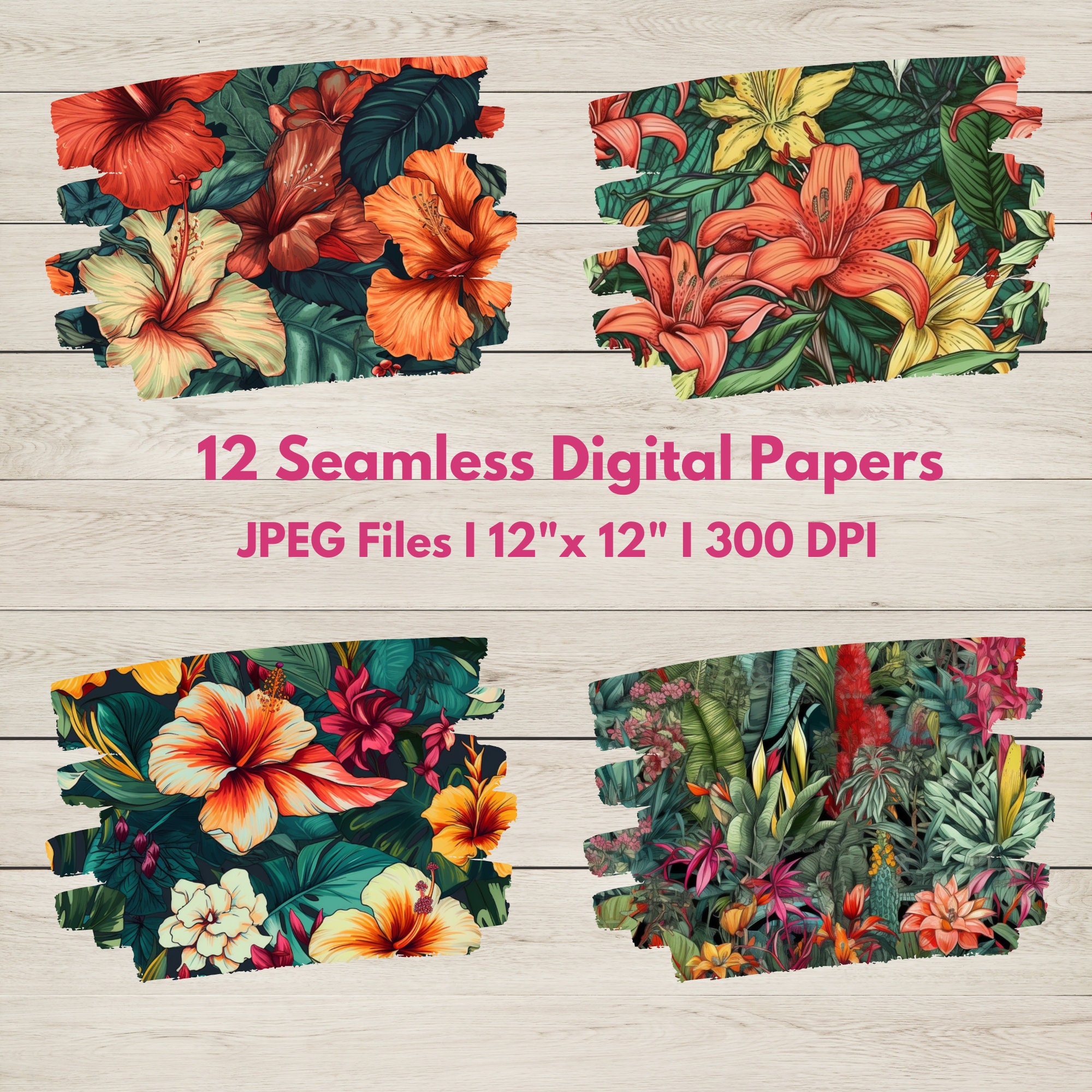 Tropical Flowers Digital Paper Seamless Pattern Flower Backgrounds 12 ...