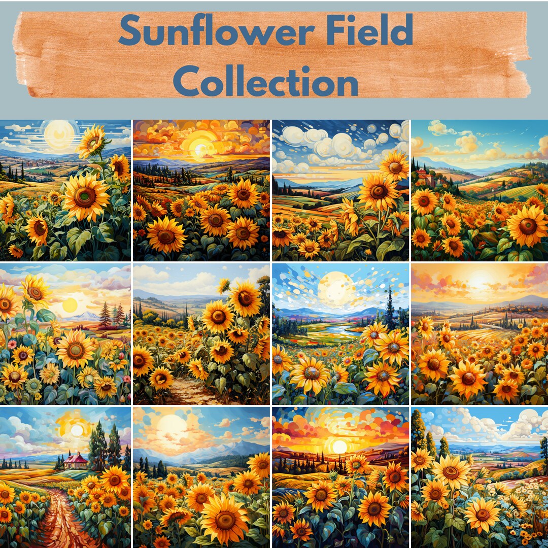Sunflower Field Digital Paper -- Sunflower Backgrounds -- 12 Designs ...
