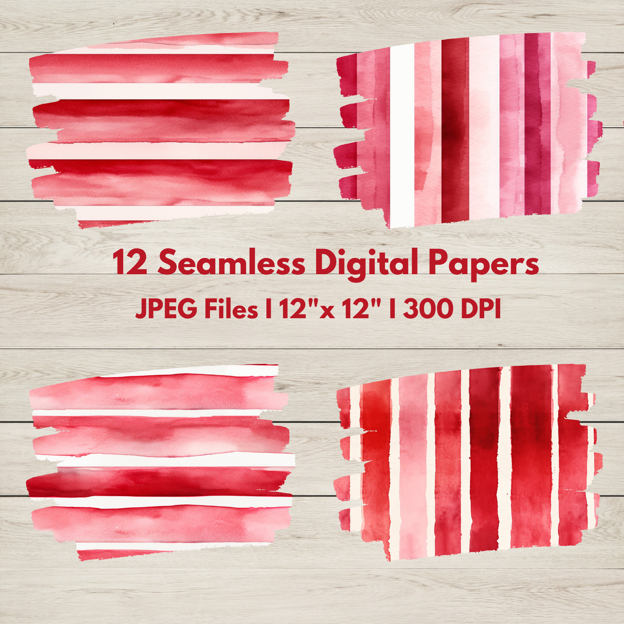 Watercolor Red Stripes Digital Paper Seamless Pattern Striped ...