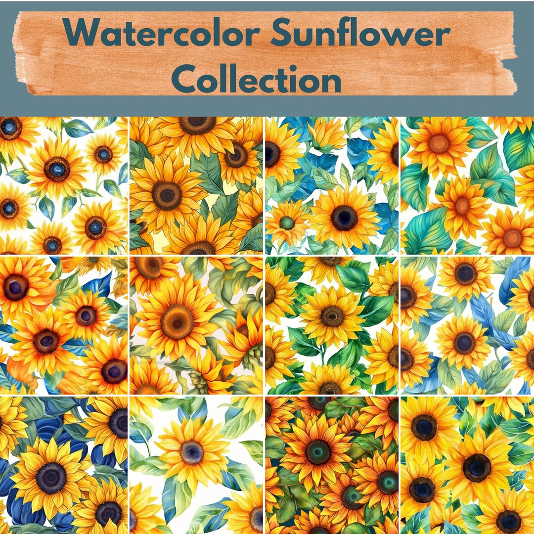 Watercolor Sunflower Digital Paper -- Seamless Pattern -- Flower ...