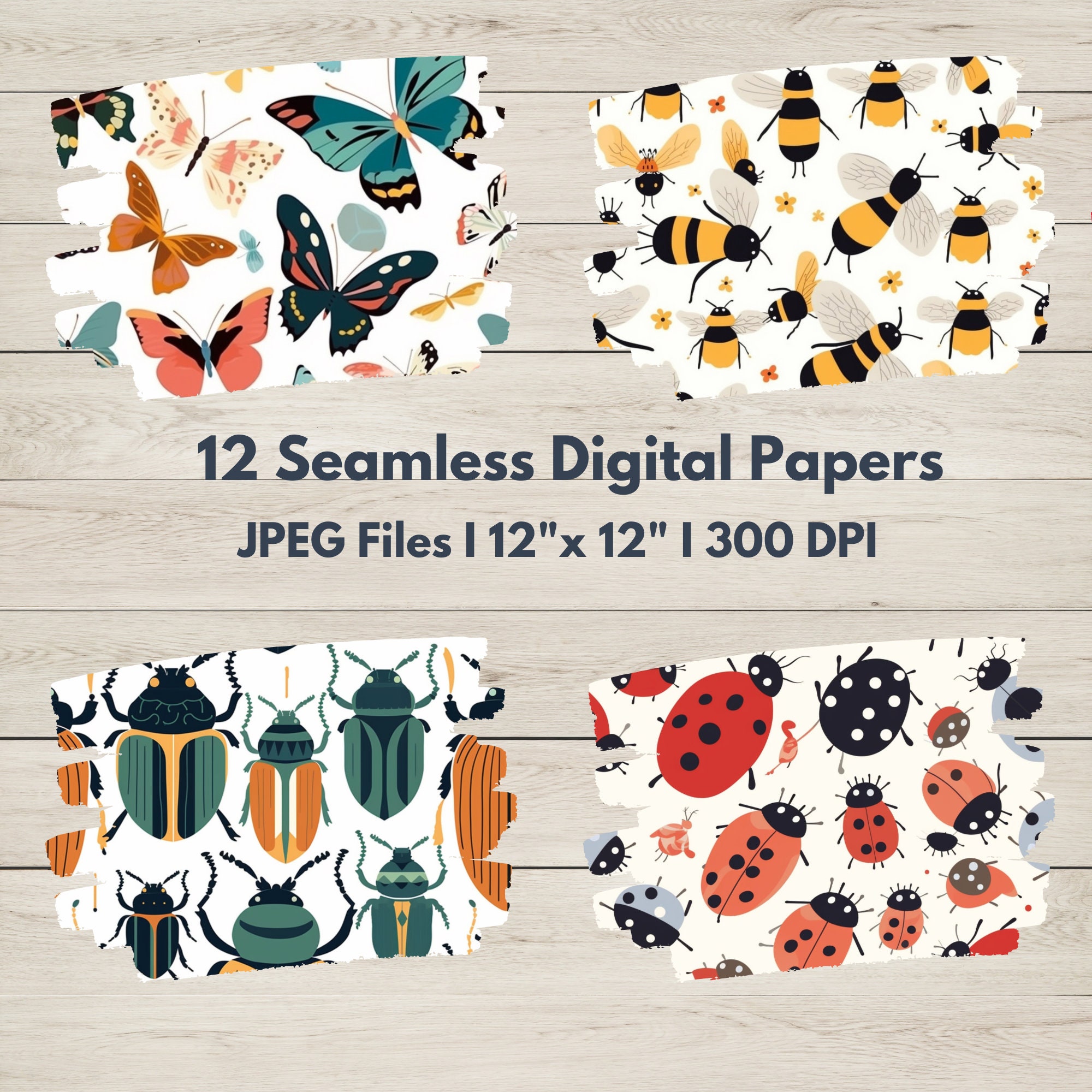 Insect Digital Paper -- Seamless Pattern -- Bug Backgrounds -- 12 ...