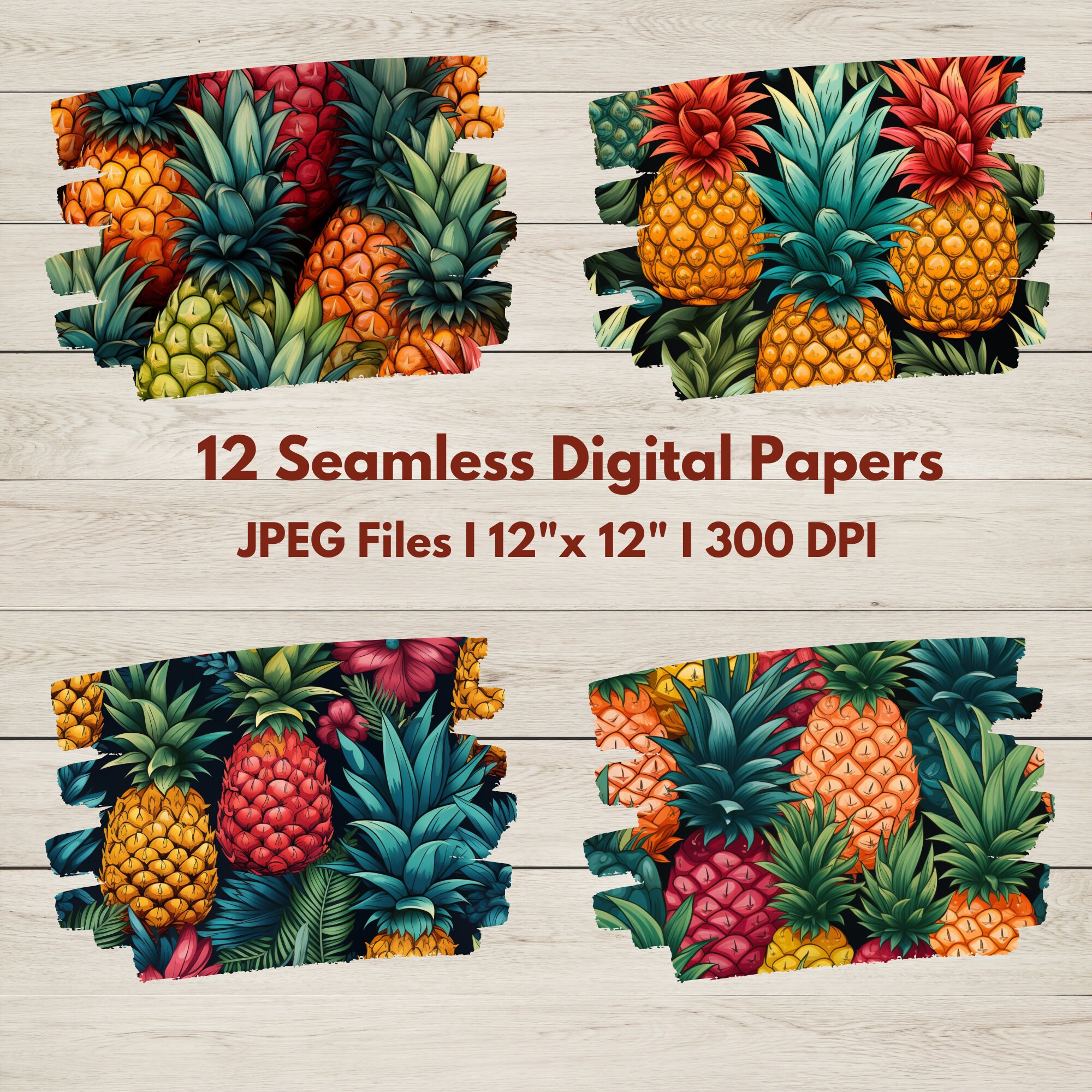 Tropical Pineapple Digital Paper -- Seamless Pattern -- Pineapple ...