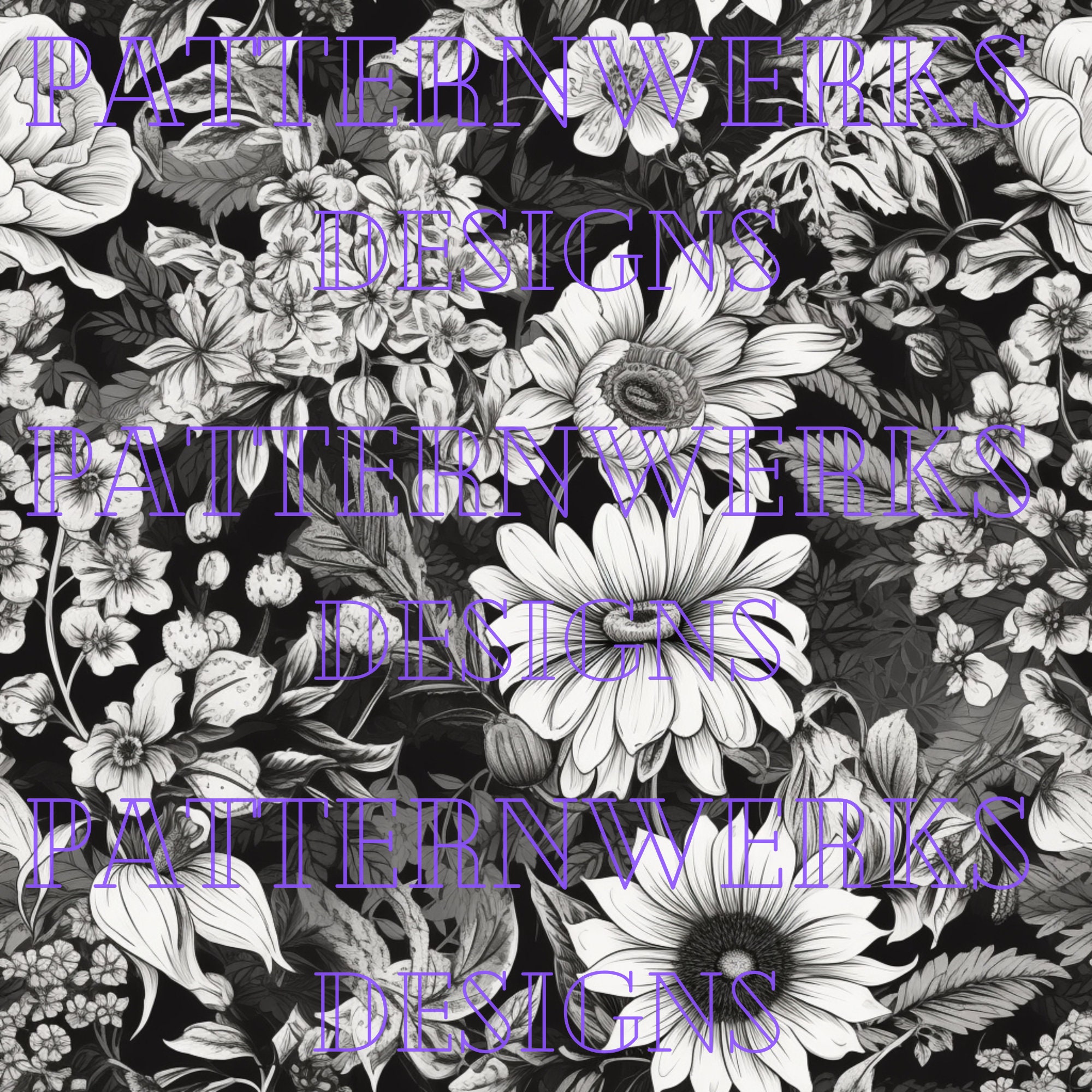 Black and White Floral Digital Paper -- Seamless Pattern -- Flower ...
