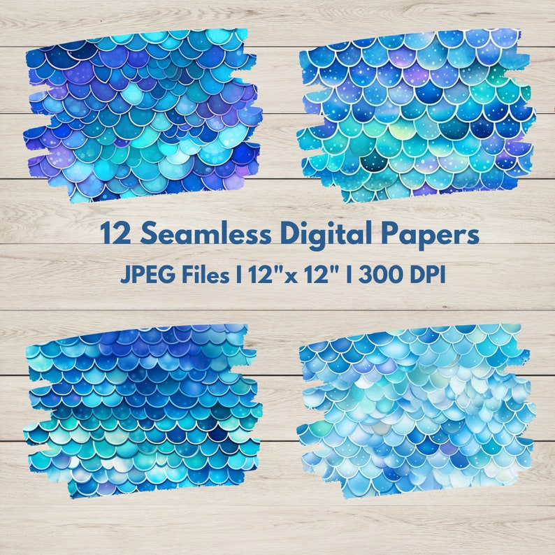 Blue Mermaid Scale Digital Paper -- Seamless Pattern -- Mermaid Scale ...