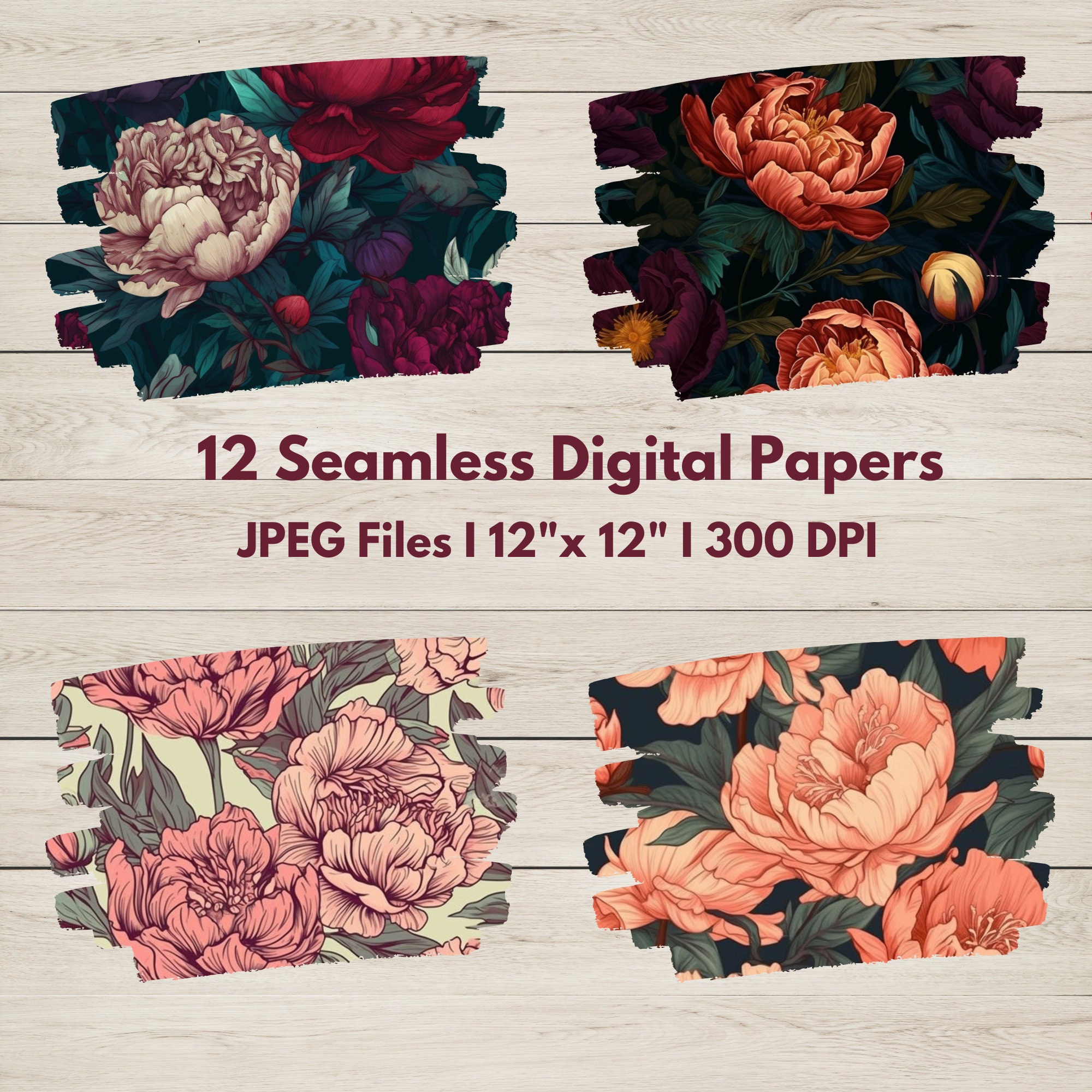 Peony Flowers Digital Paper -- Seamless Pattern --flower Backgrounds ...