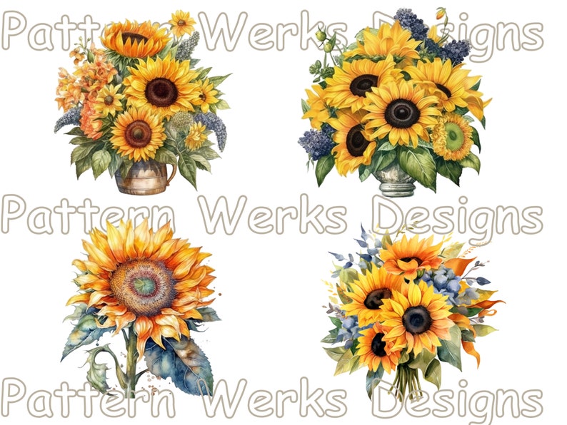 Watercolor Sunflower Clip Art -- PNG Format --transparent Background ...