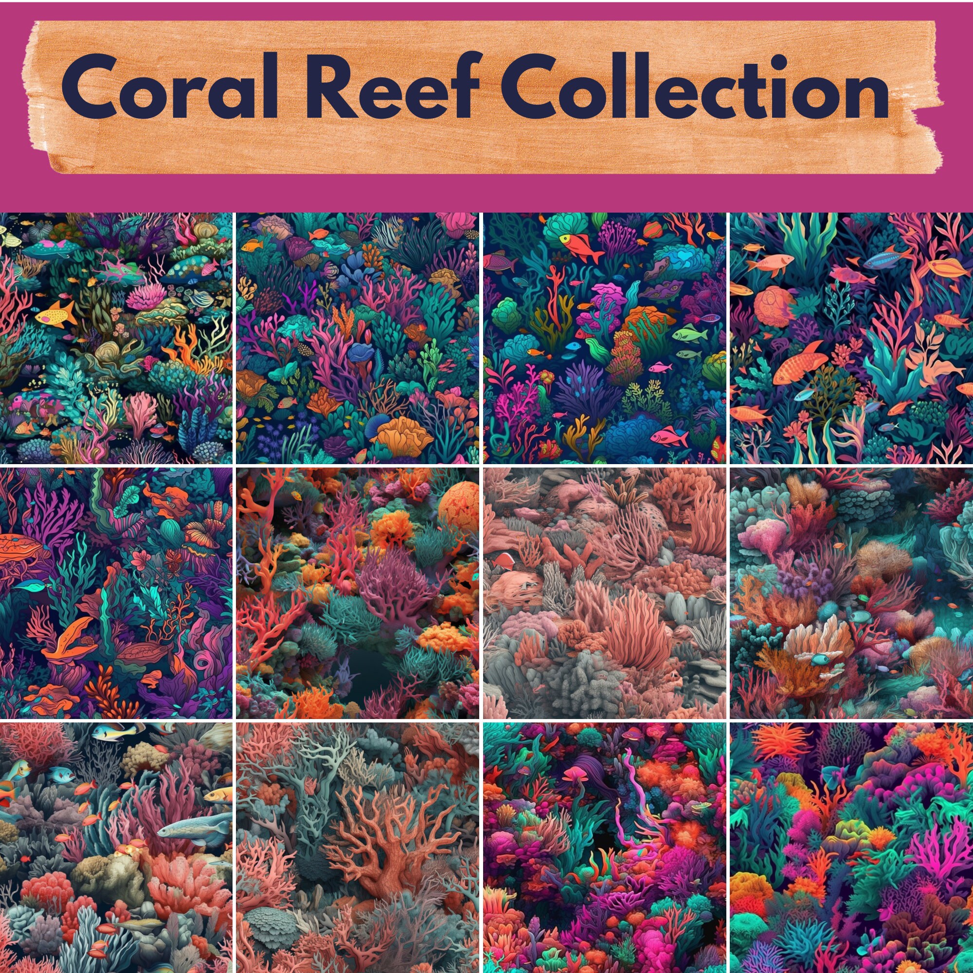 Coral Reef Digital Paper -- Seamless Pattern -- Coral Reef Backgrounds ...