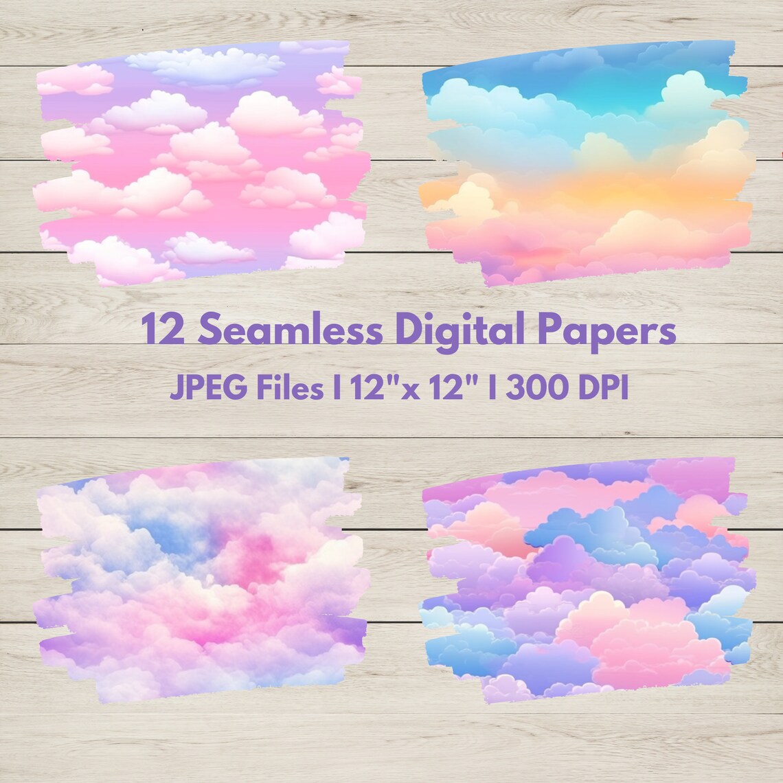 Pastel Cloudy Skies Digital Paper -- Seamless Pattern -- Cloud ...