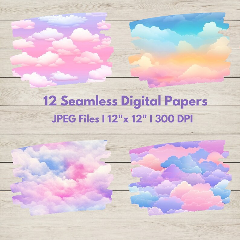 Pastel Cloudy Skies Digital Paper -- Seamless Pattern -- Cloud ...