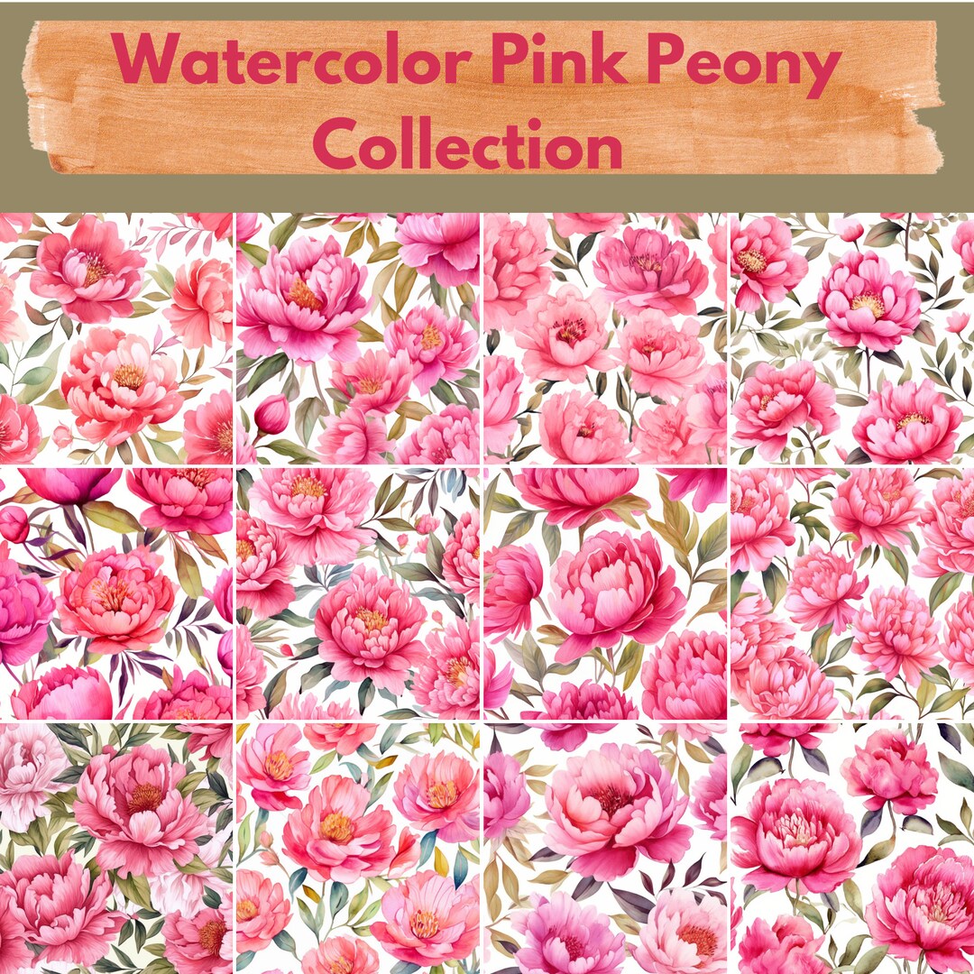 Watercolor Pink Peony Flowers Digital Paper -- Seamless Pattern ...