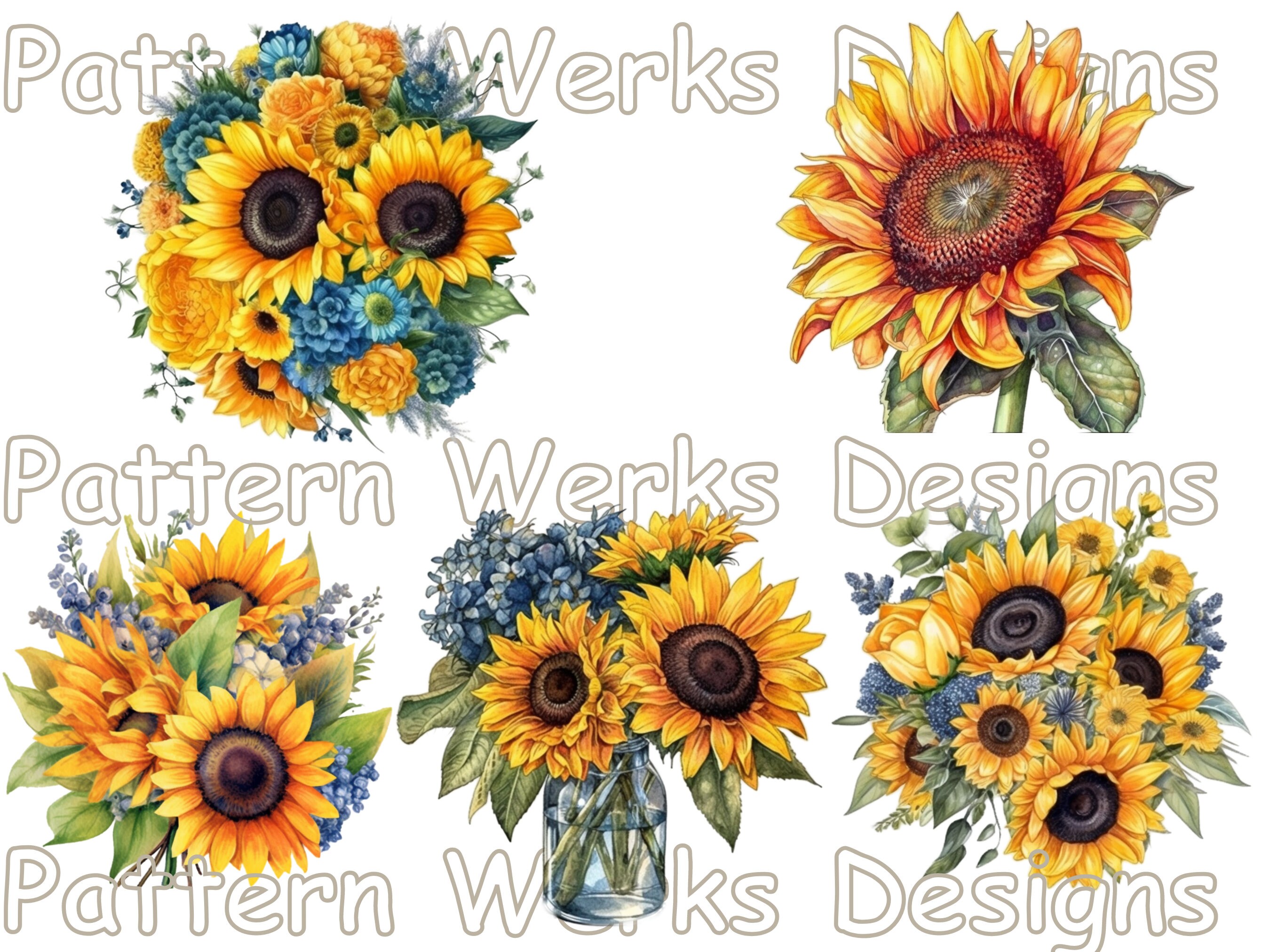 Watercolor Sunflower Clip Art PNG Format transparent Background Instant ...