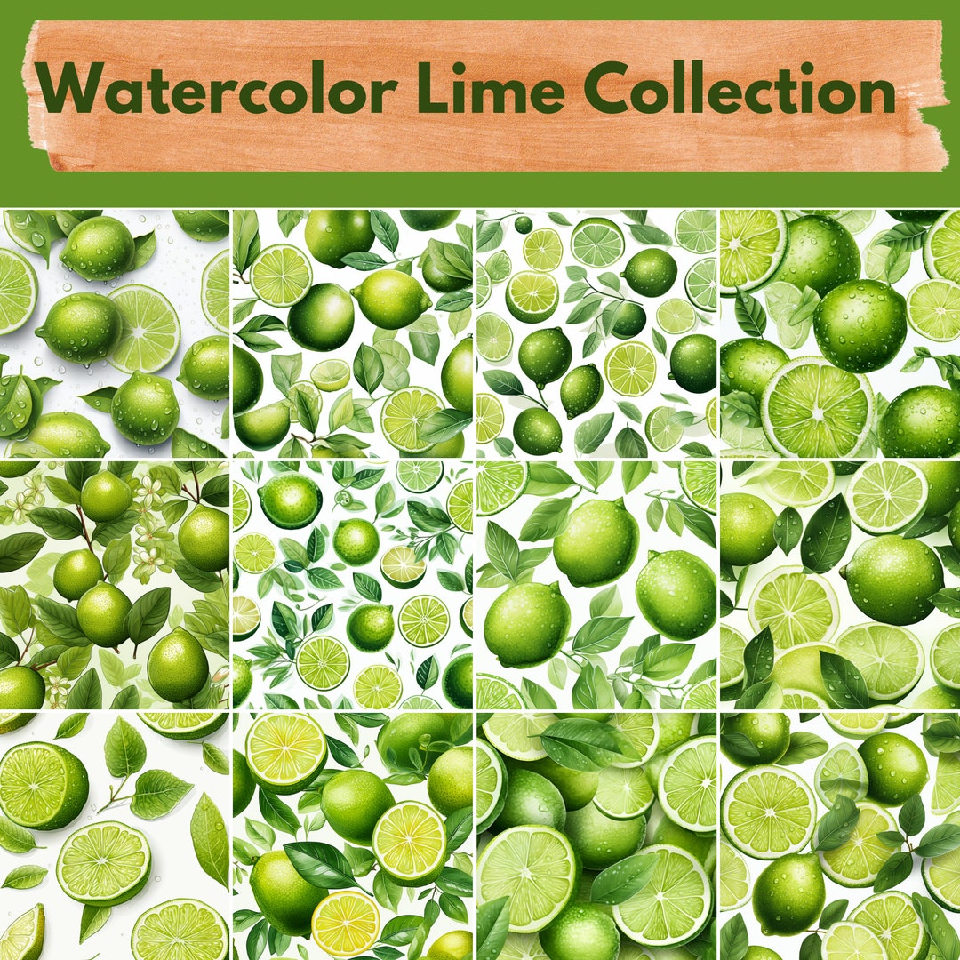 Watercolor Lime Digital Paper -- Seamless Pattern -- Lime Backgrounds ...