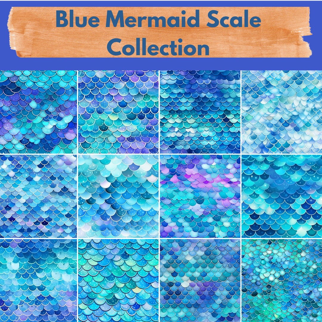 Blue Mermaid Scale Digital Paper -- Seamless Pattern -- Mermaid Scale ...