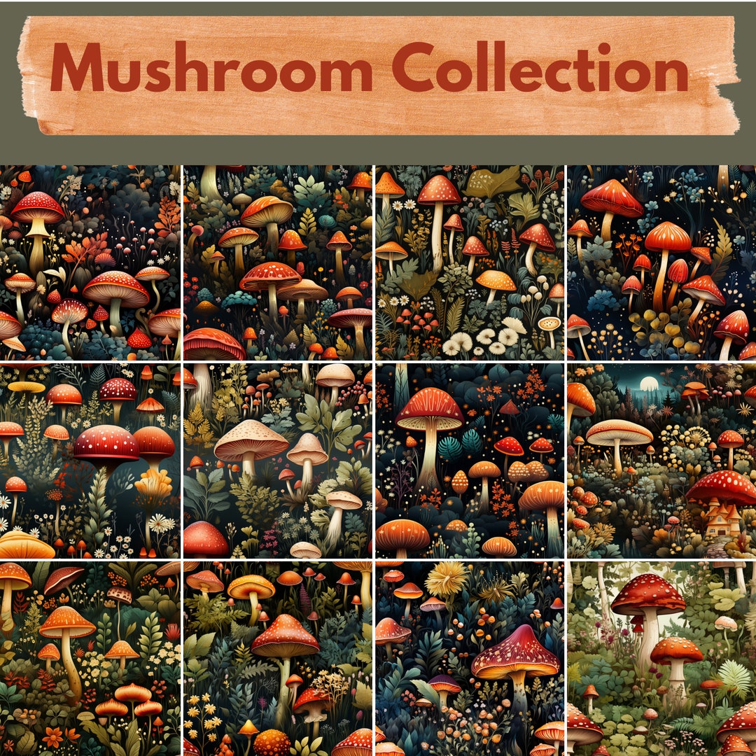 Mushroom Digital Paper -- Seamless Pattern -- Mushroom Backgrounds ...