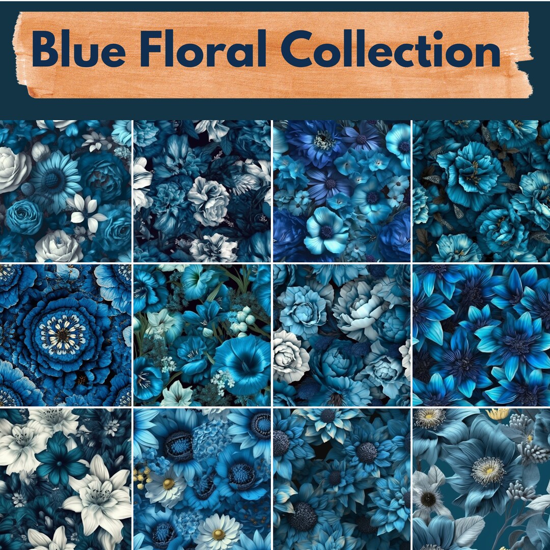 Blue Floral Digital Paper -- Seamless Pattern -- Flower Backgrounds ...