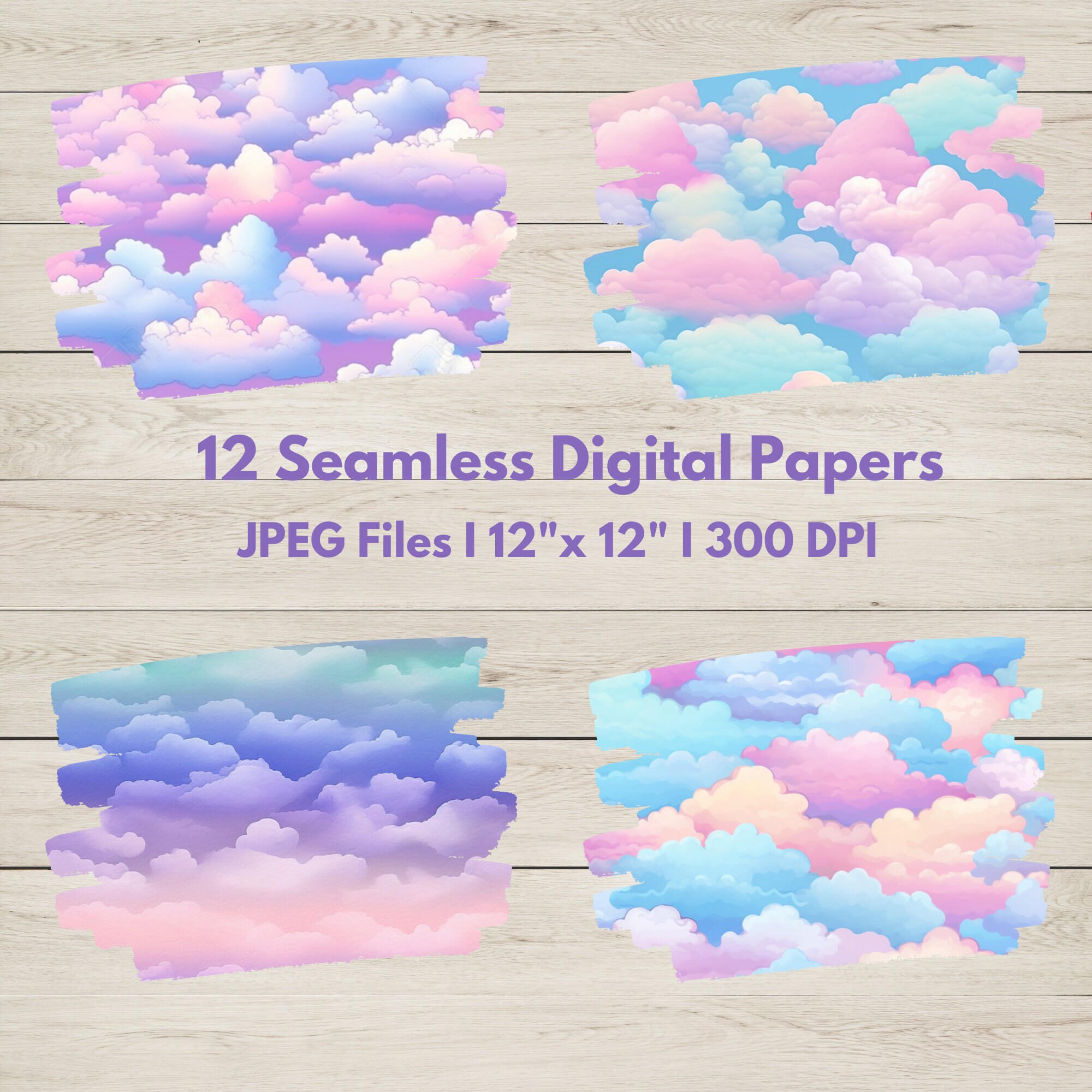 Pastel Cloudy Skies Digital Paper -- Seamless Pattern -- Cloud ...