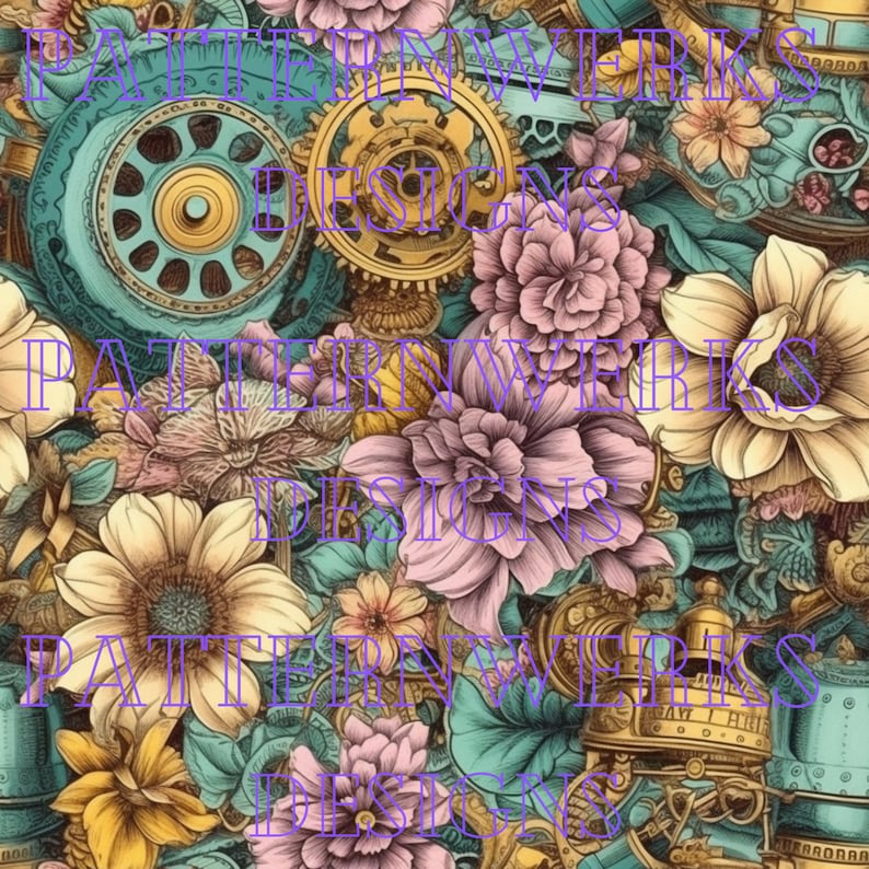 Steampunk Flowers Digital Paper Seamless Pattern Flower Backgrounds 12 ...