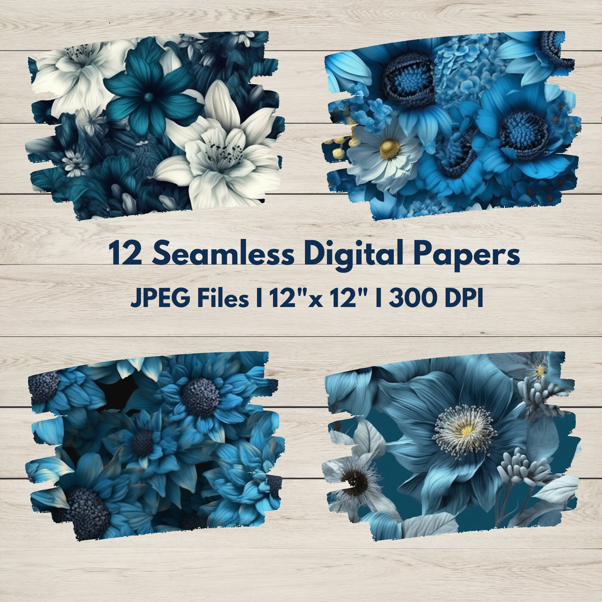 Blue Floral Digital Paper -- Seamless Pattern -- Flower Backgrounds ...