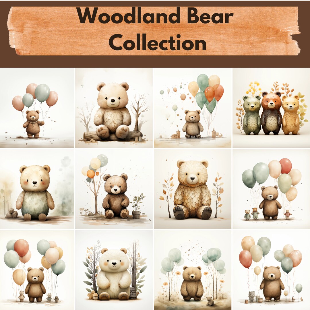 Woodland Bear Digital Paper -- Bear Backgrounds -- 12 Designs ...