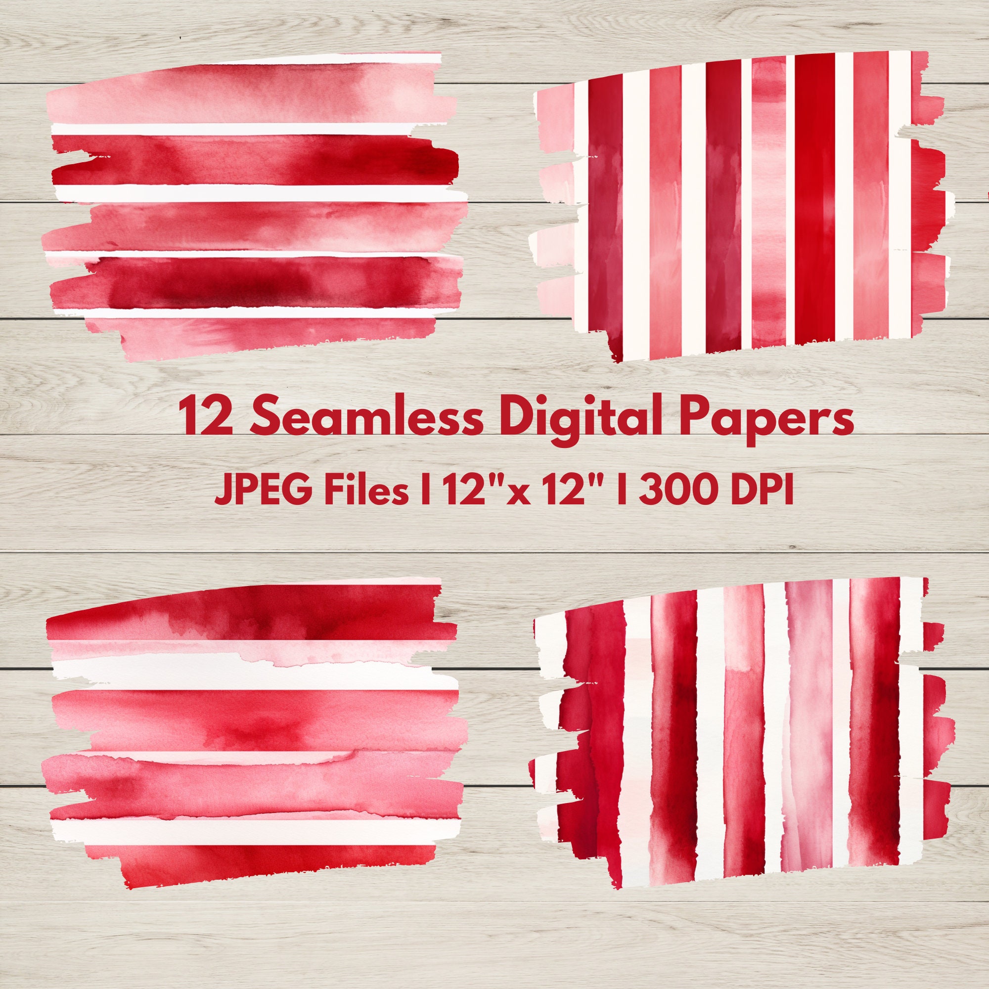 Watercolor Red Stripes Digital Paper -- Seamless Pattern -- Striped ...