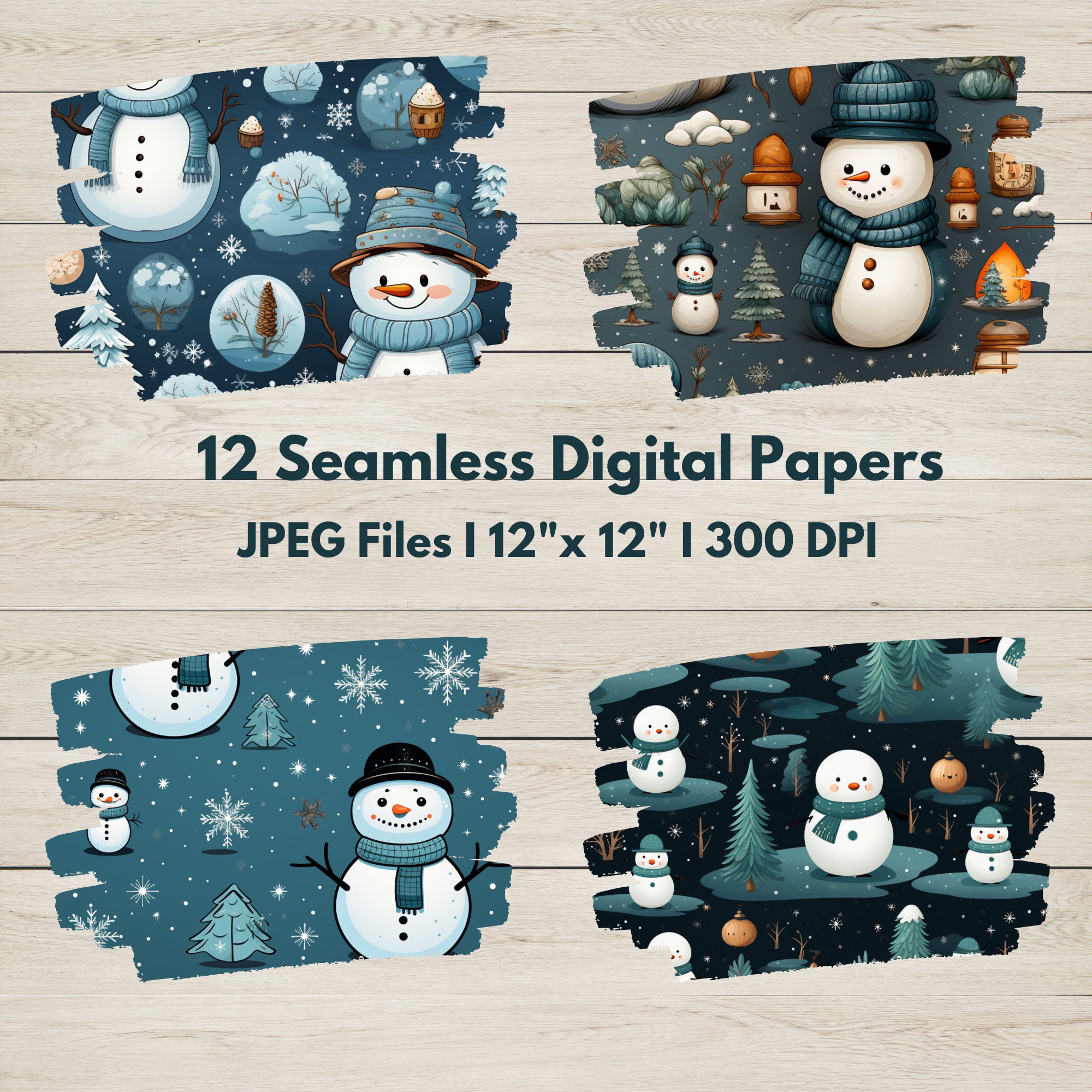 Snowman Digital Paper Seamless Pattern Winter Backgrounds 12 Designs ...