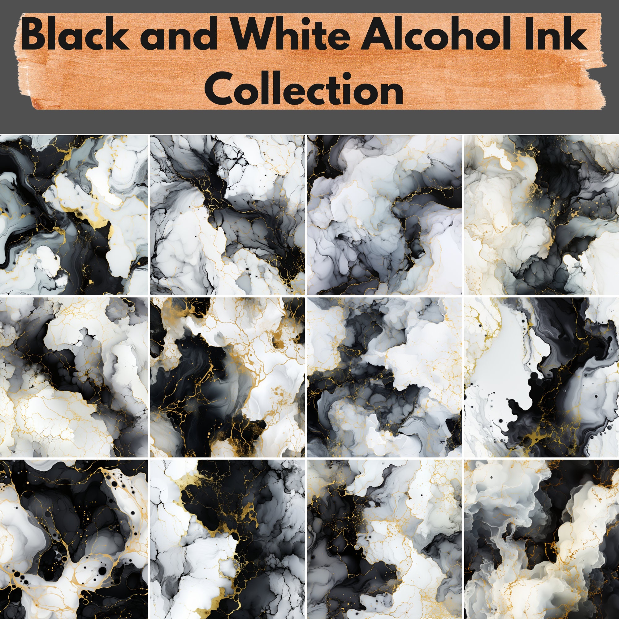 Black and White Alcohol Ink Digital Paper -- Seamless Pattern ...