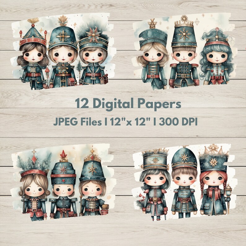 Blue Watercolor Nutcracker Digital Paper -- Christmas Backgrounds -- 12 ...