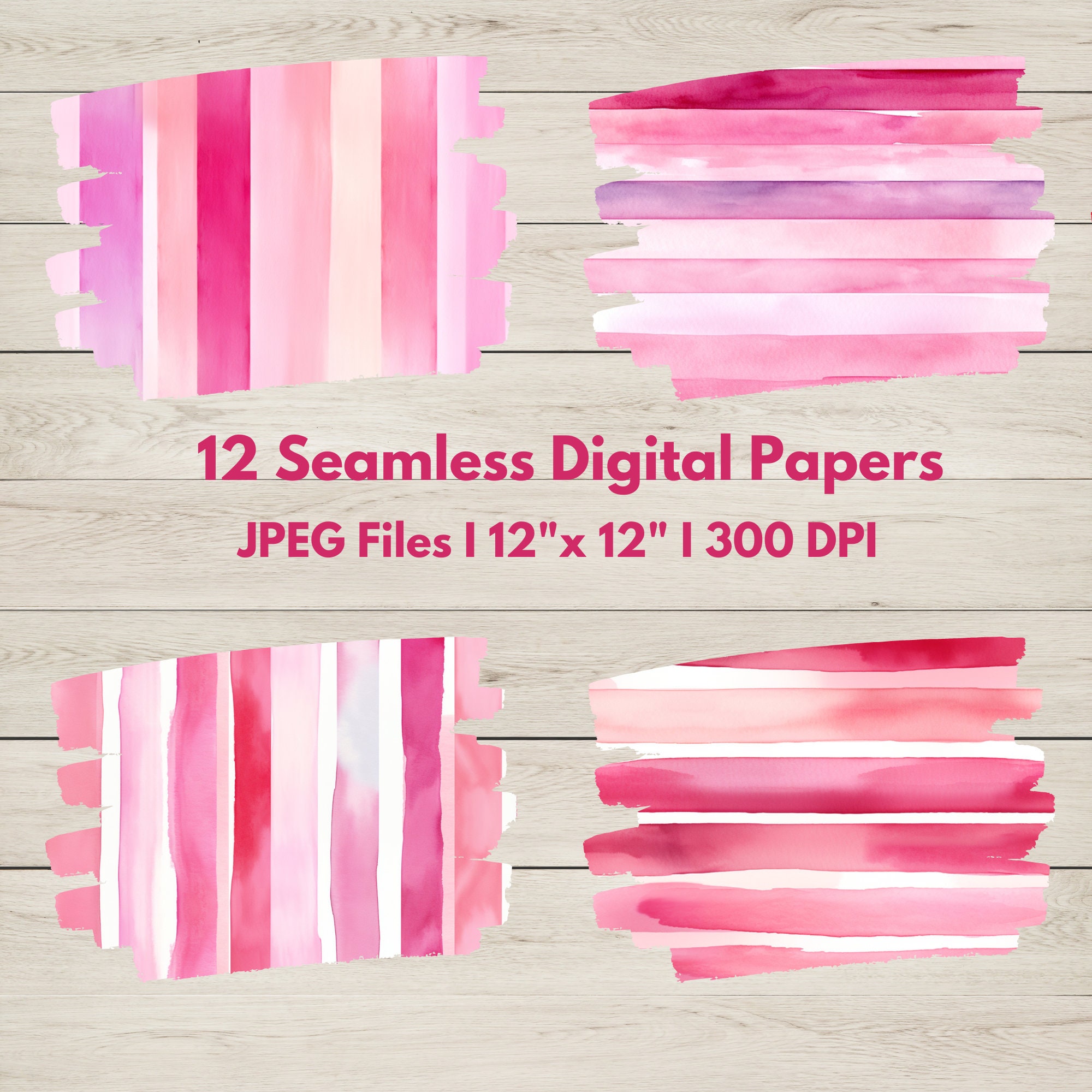 Watercolor Pink Stripes Digital Paper Seamless Pattern - Etsy
