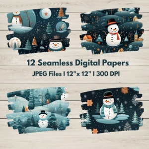 Snowman Digital Paper -- Seamless Pattern -- Winter Backgrounds -- 12 ...