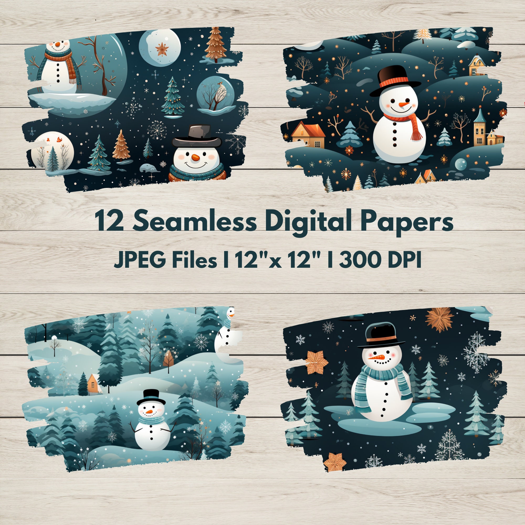 Snowman Digital Paper Seamless Pattern Winter Backgrounds 12 Designs ...