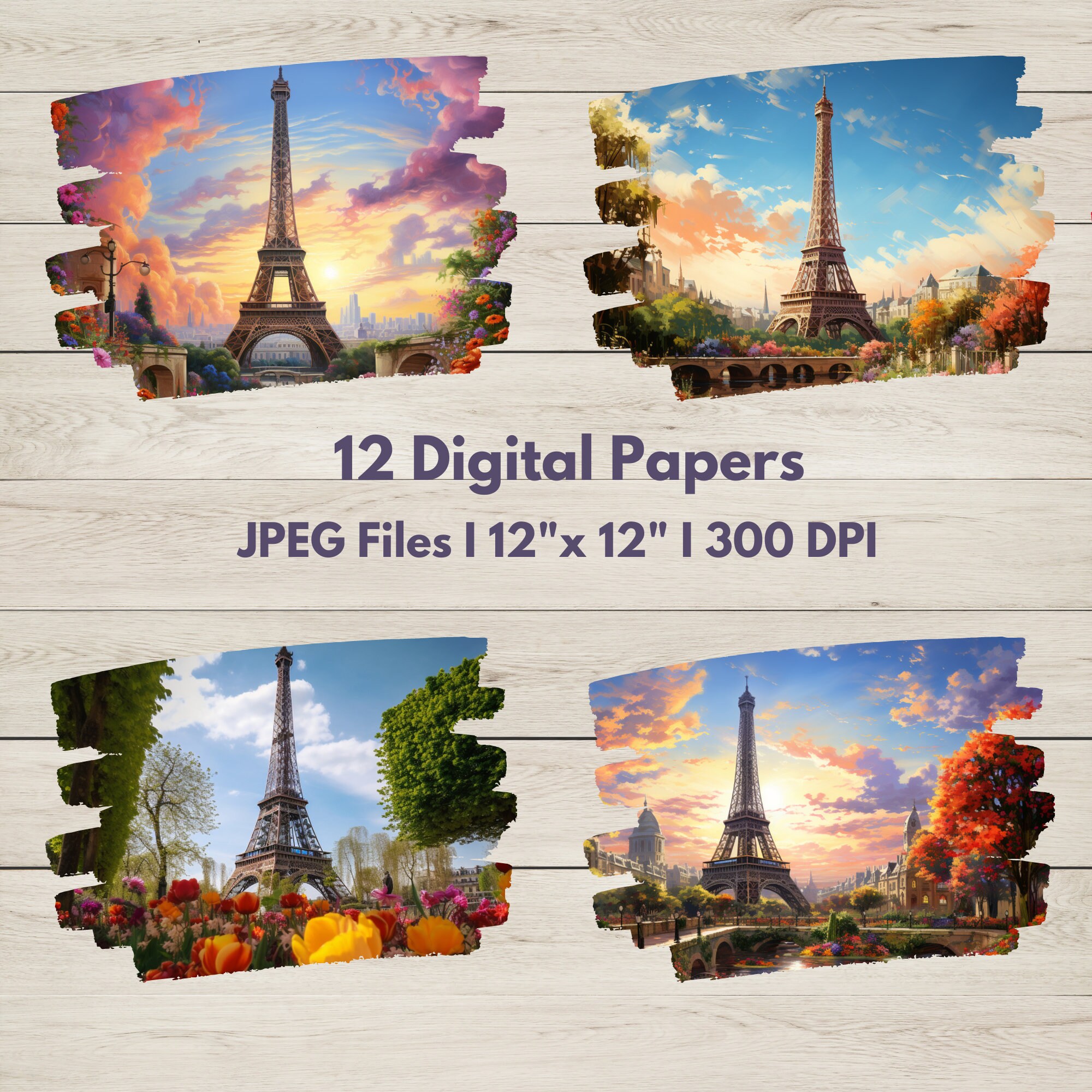 Eiffel Tower in Spring Digital Paper -- Eiffel Tower Backgrounds -- 12 ...