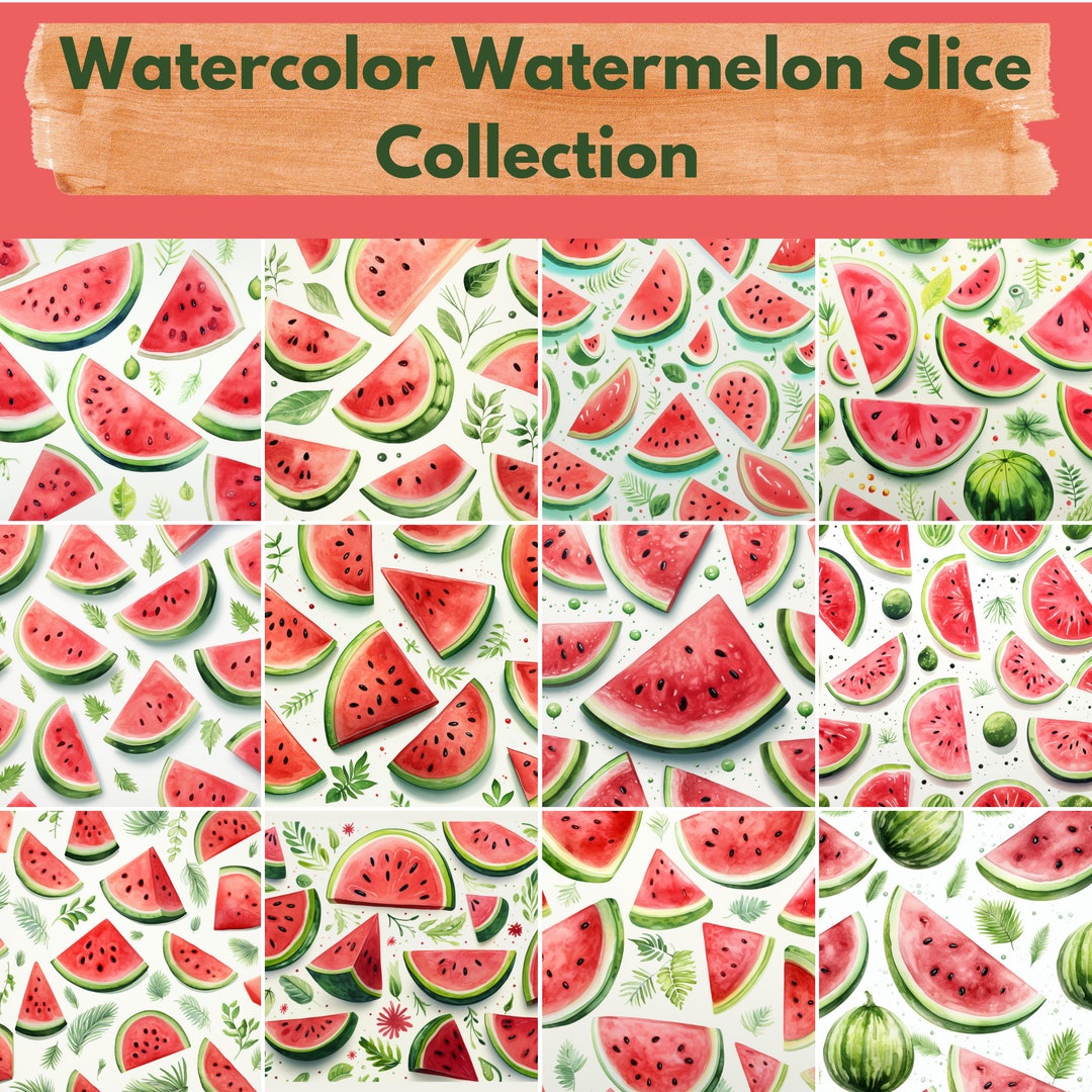 Watercolor Watermelon Slice Digital Paper -- Watermelon Backgrounds ...
