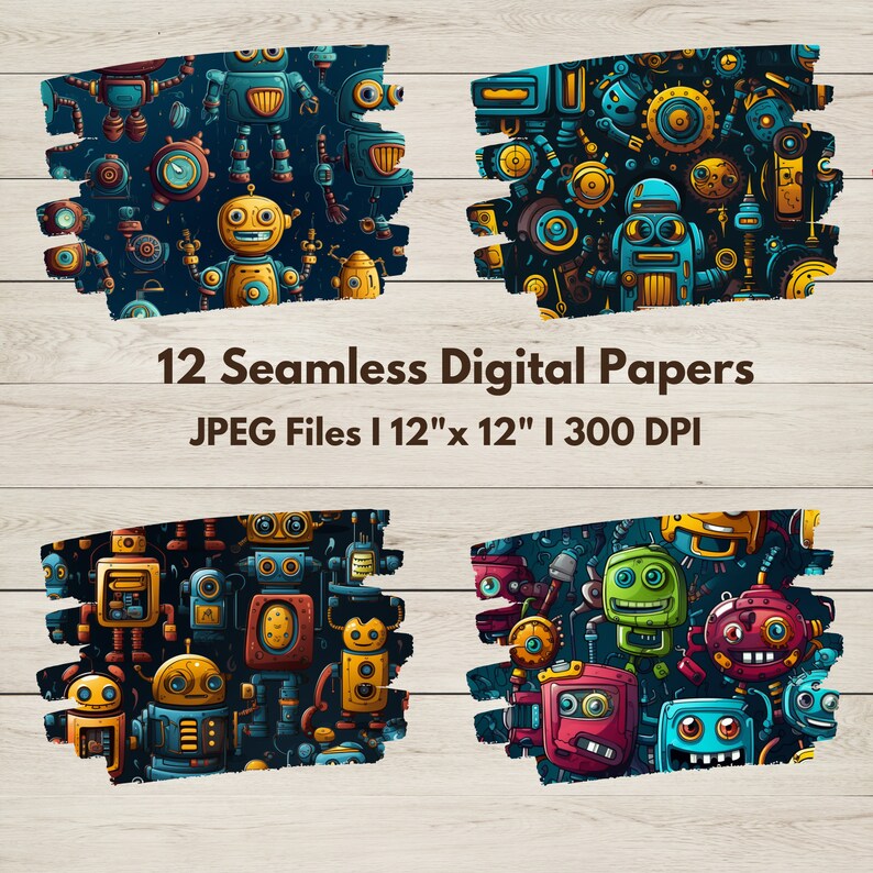 Cartoon Steampunk Robot Digital Paper -- Seamless Pattern -- Robot ...