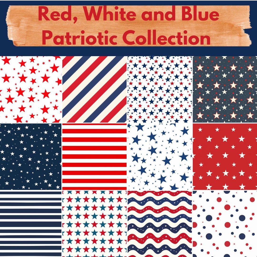 Red, White and Blue Patriotic Digital Paper -- Seamless Pattern ...