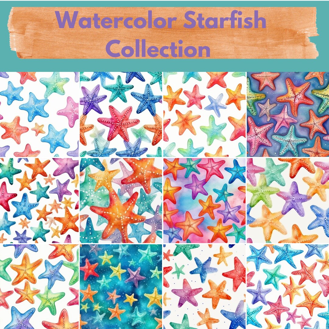 Watercolor Starfish Digital Paper -- Seamless Pattern -- Starfish ...