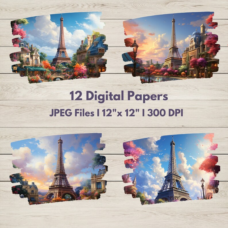 Eiffel Tower in Spring Digital Paper -- Eiffel Tower Backgrounds -- 12 ...