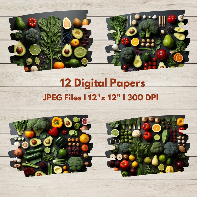 Fruits and Veggies Digital Paper -- Food Backgrounds -- 12 Designs ...