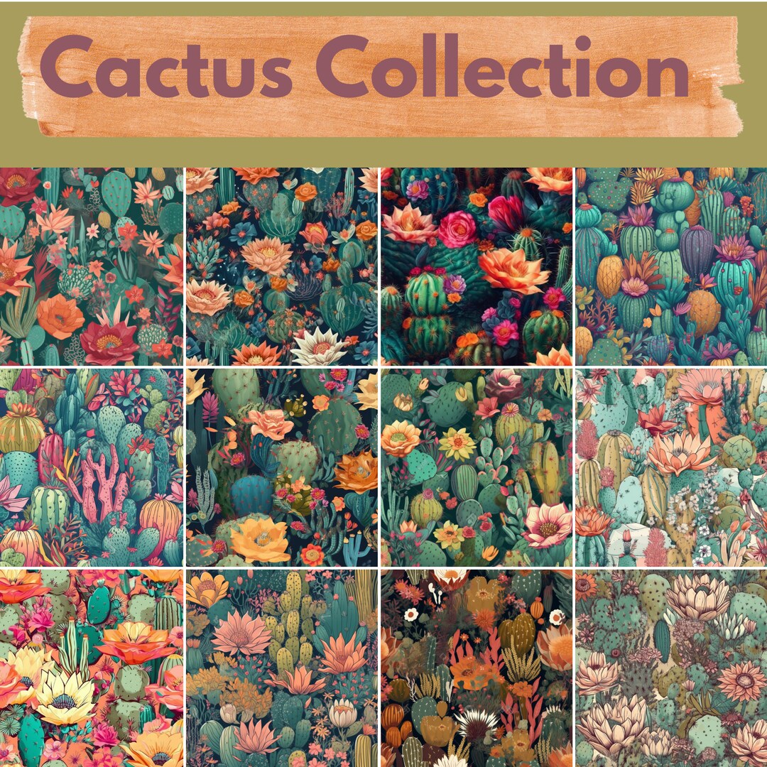 Cactus Flowers Digital Paper -- Seamless Pattern -- Flower Backgrounds ...