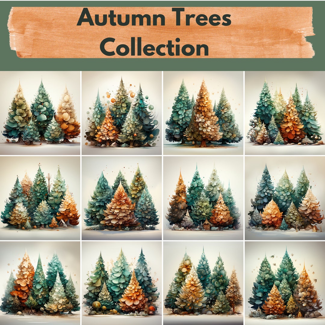 Autumn Trees Digital Paper -- Fall Backgrounds -- 12 Designs ...