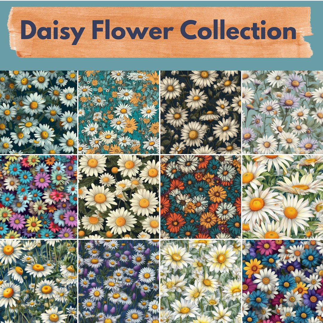 Daisy Flowers Digital Paper -- Seamless Pattern -- Flower Backgrounds ...