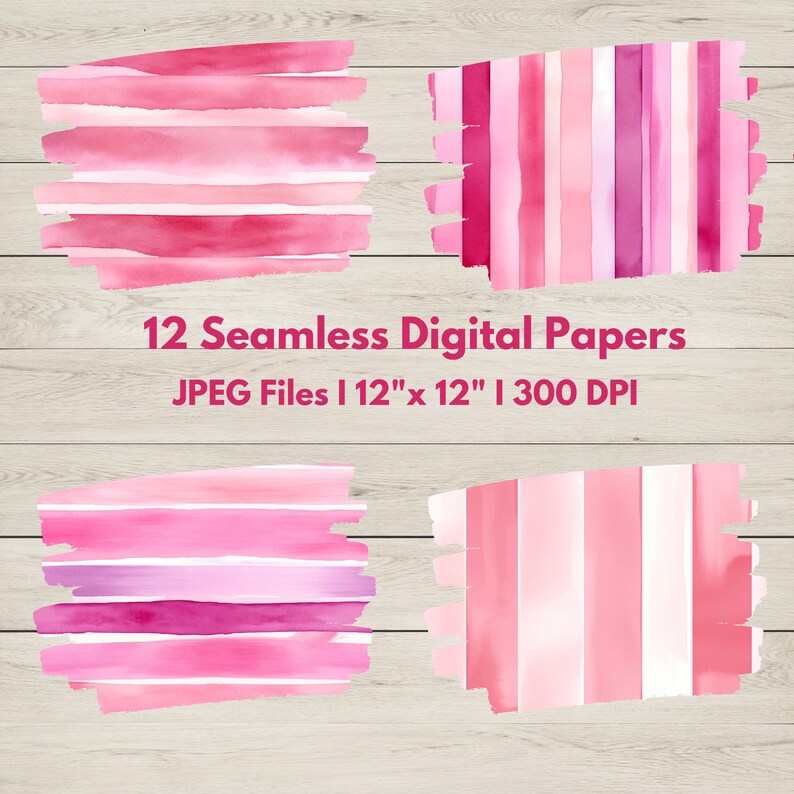 Watercolor Pink Stripes Digital Paper Seamless Pattern - Etsy