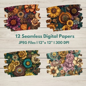 Steampunk Flowers Digital Paper -- Seamless Pattern -- Flower ...